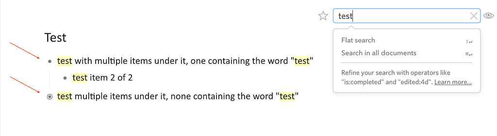Collapsed bullet should be displayed when a matching node also has a ...