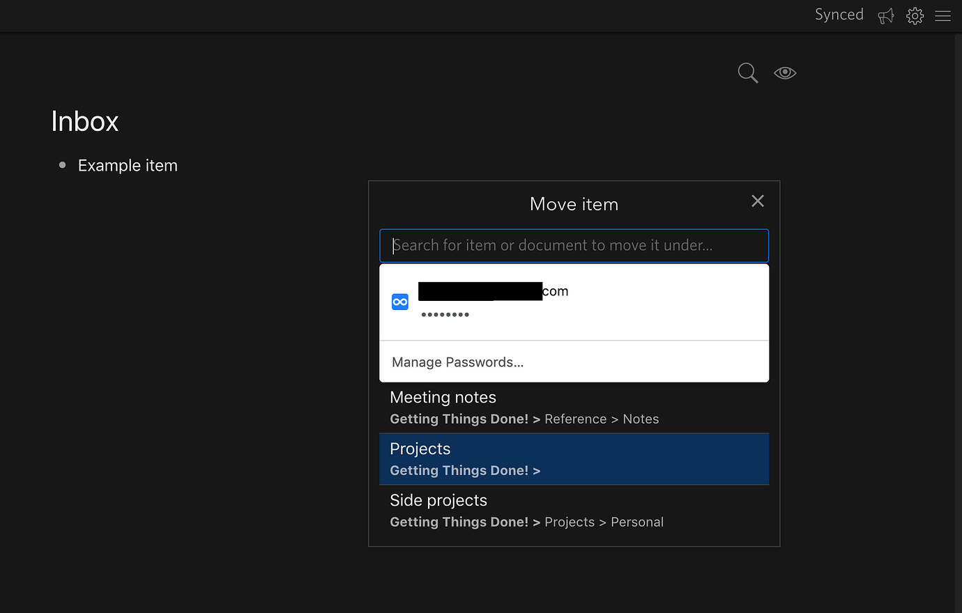 Move > Search box treated as login box - 🐛Bugs - Dynalist Forum