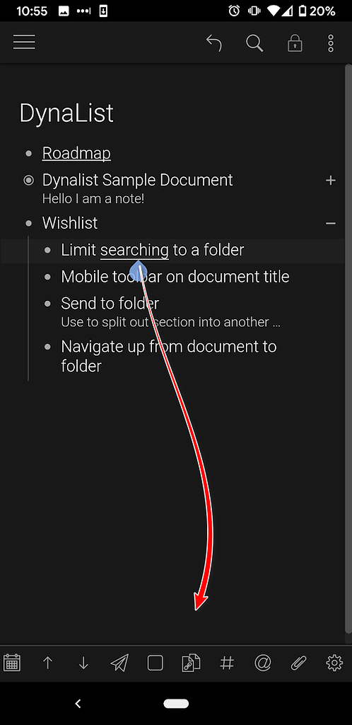 Access Toolbar/Menu for the Title in Mobile App - Help - Dynalist Forum