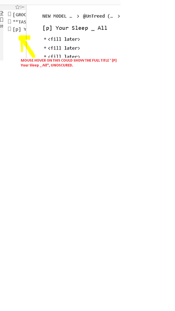 Mouse hover on a bookmark> Tooltip pops up> shows the entire length of ...