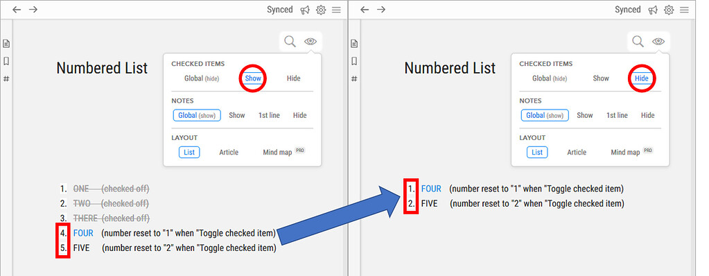 Numbered List: Numbering RESET when "Toggle checked items" - 🐛Bugs - Dynalist Forum